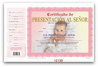 CERTIFICADO DE PRESENTACIÓN AL SEÑOR PARA NIÑO O NIÑA – Librería CDA